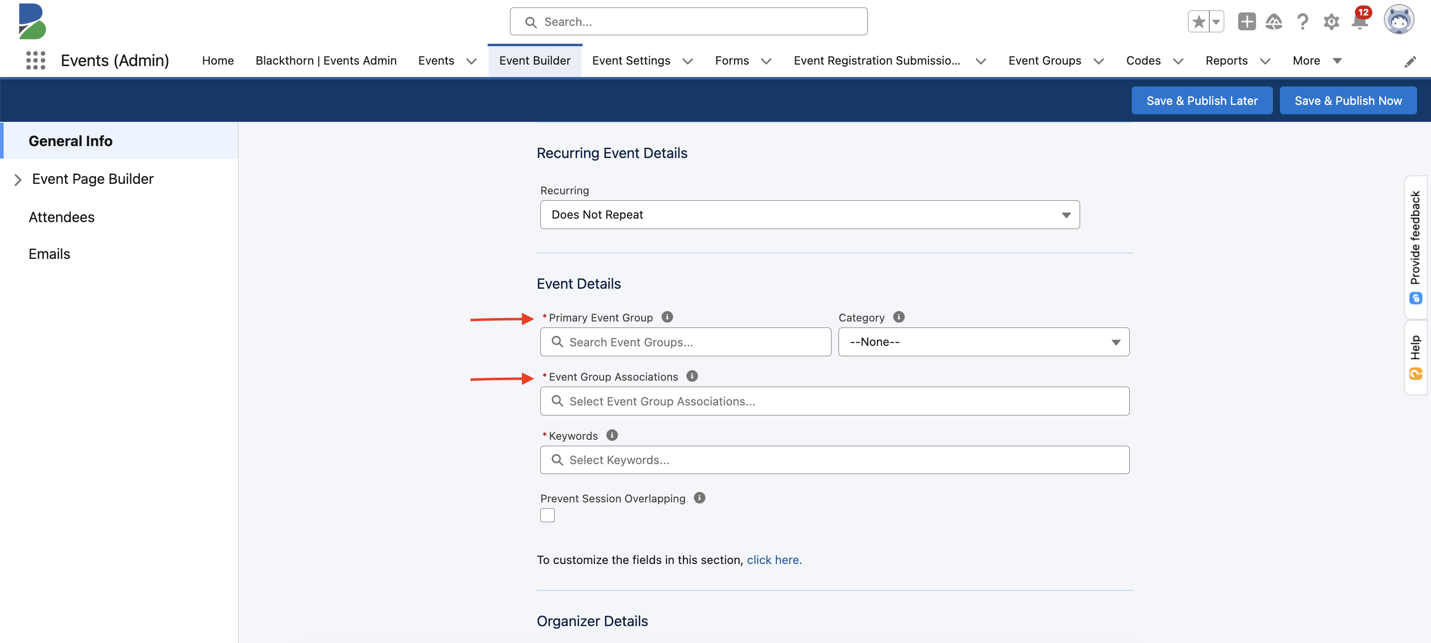 Using the Event Builder